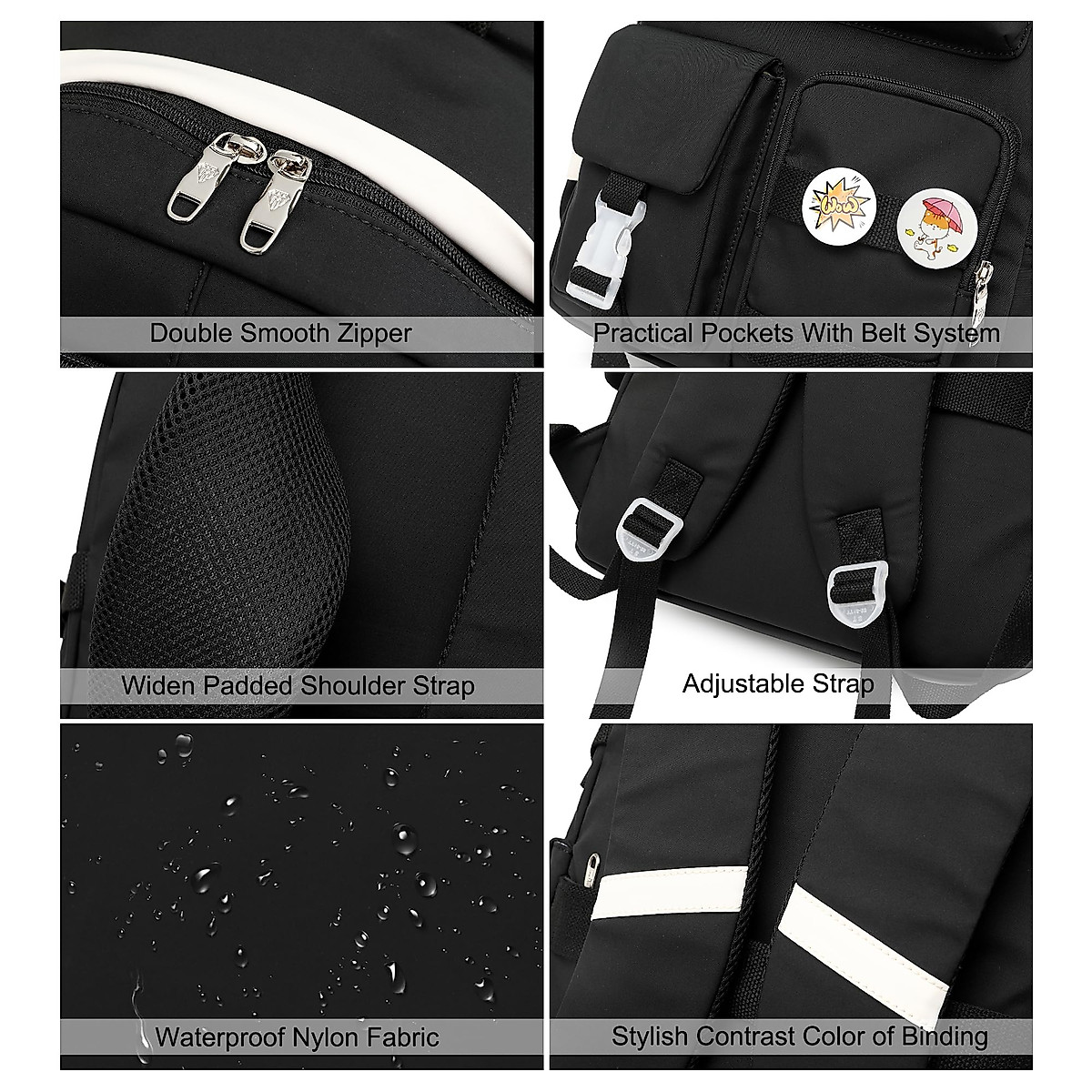 HIDDS Laptop Backpacks 15.6 Inch School Bag College Backpack Anti Theft Travel Daypack Large Bookbags for Teens Girls Women Students (Black)