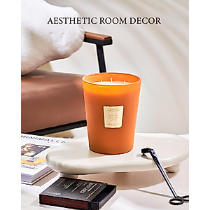 M&SENSE Fall Candles Caramel Pumpkin Latte Scented, 3 Wick Natural Soy Candles for Home Scented, Pumpkin Candle Gift for Halloween, Large 150H Long Lasting Slow Burn Luxury Jar Candle 35oz