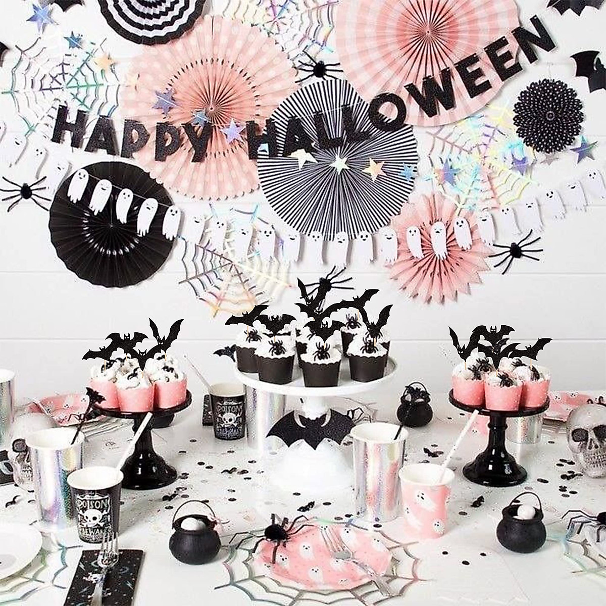 24 PCS Halloween Bat Cupcake Toppers Black Glitter Bat Halloween Cupcake Picks for Halloween Theme Baby Shower Kids Birthday Party Cake Decorations Supplies