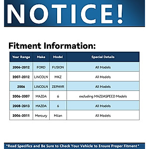 Detroit Axle - Brake Kit for Ford Fusion Lincoln MKZ Zephyr Mazda 6 Mercury Milan Drilled & Slotted Disc Brake Rotors Ceramic Brakes Pads Front and Rear Replacement : 11.02" inch Rear Rotor