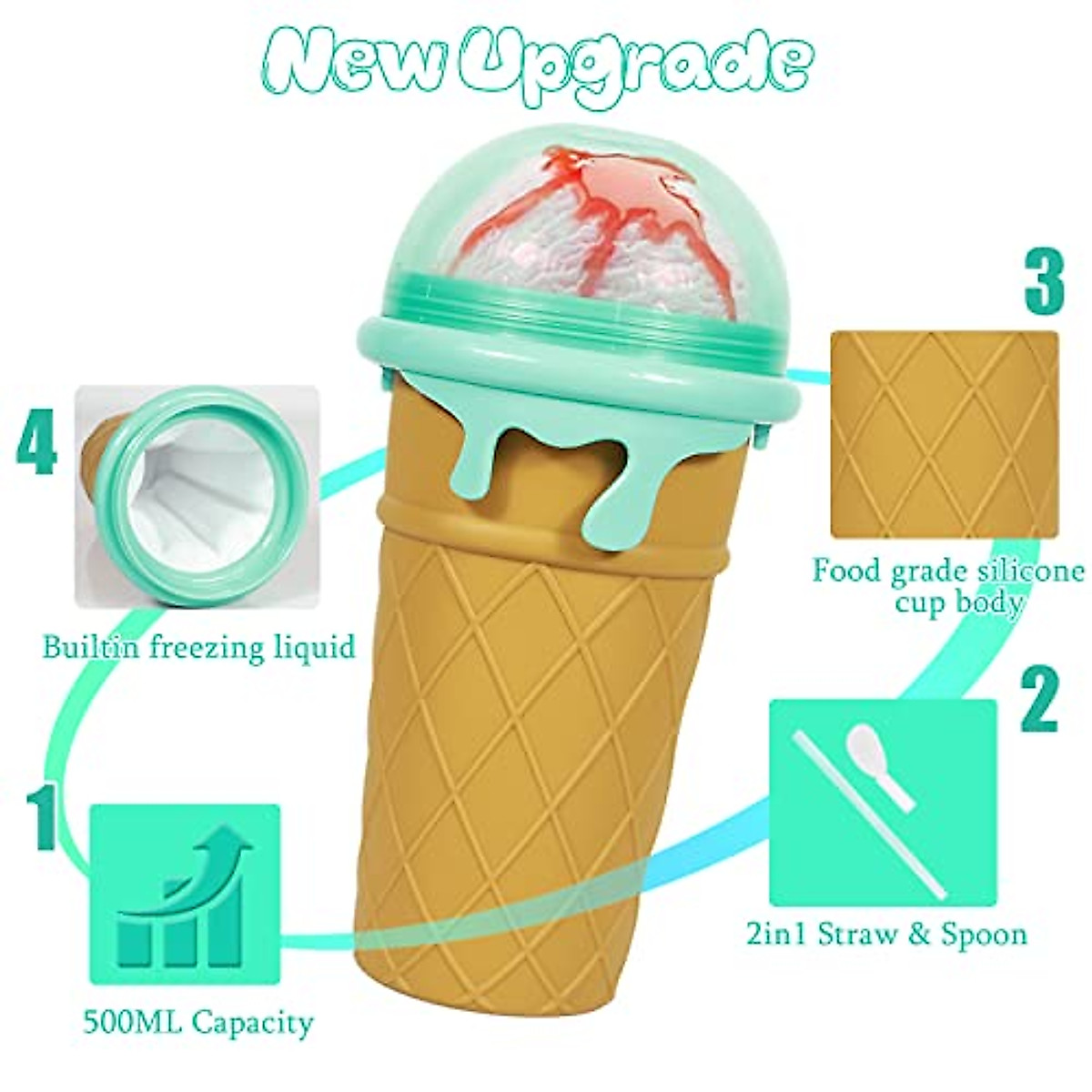 Slushie Maker Cup, 500ml Magic Quick Frozen Smoothies Cup, Portable Squeeze Cup Slushy Maker, Summer Juice Ice Cream Cup Freeze Double Layer Squeeze Cup for Family DIY Homemade