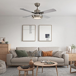 warmiplanet Ceiling Fan with Lights Remote Control, 44 Inch, Brushed Nickel Motor (4-Blades)