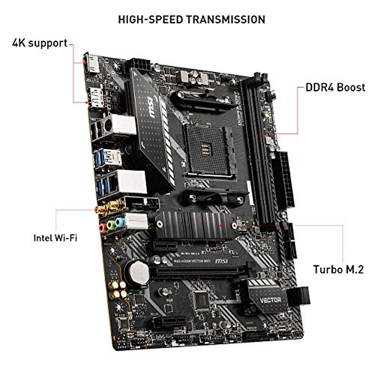 MSI MAG A520M Vector WiFi Gaming Motherboard (AMD AM4, DDR4, PCIe 3.0, SATA 6Gb/s, 1* M.2, USB 3.2 Gen 1, HDMI/DP, WiFi 5, Micro-ATX)