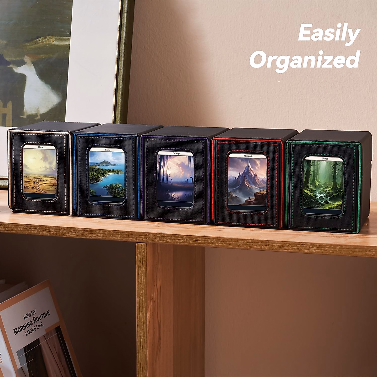 Mage Tech Card Deck Box for MTG Commander - Patented Design, Commander Display, Fits 100 Double-Sleeved Cards, 35pt Card Brick & Dice Tray - Grey/Orange