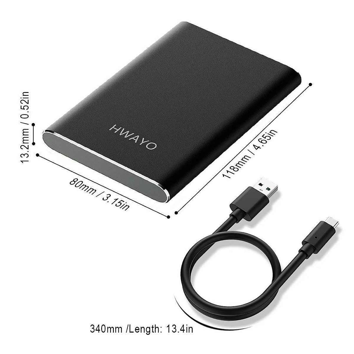HWAYO 160GB Portable External Hard Drive, USB3.1 Gen 1 Type C Ultra Slim 2.5'' HDD Storage Compatible for PC, Desktop, Laptop, Mac, Xbox One (Black)