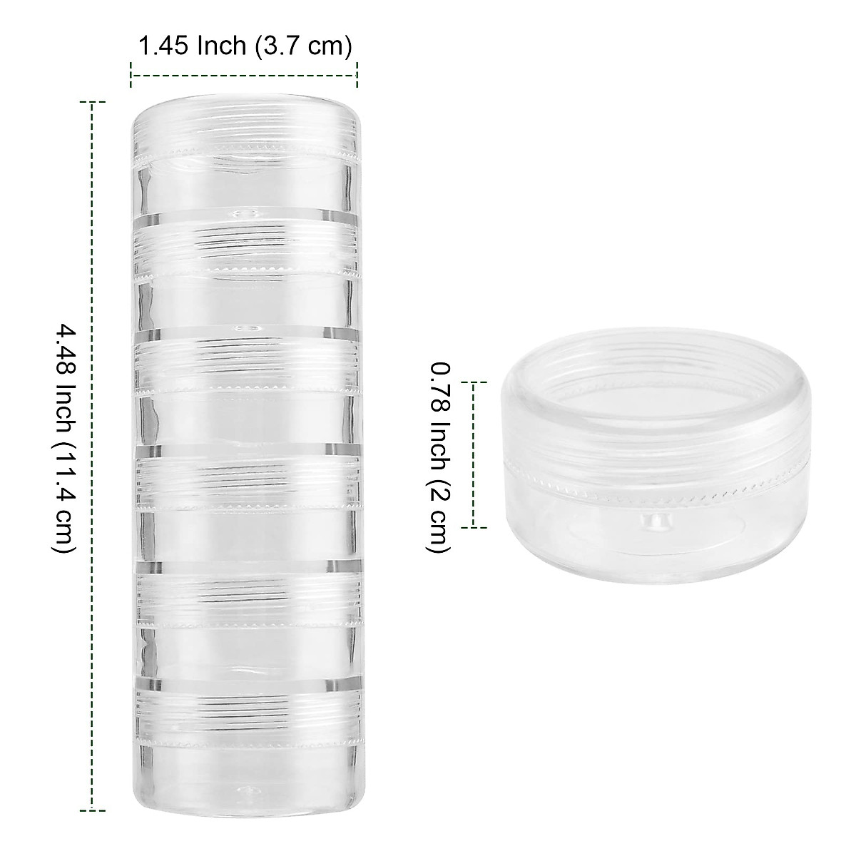 PINGEUI 10 Sets 6 Layer Small Stackable Containers,8ml Plastic Round Stackable Containers, Clear Cylindrical Jewelry Storage Organizer with Lids for Beads, Buttons, Crafts, and small items