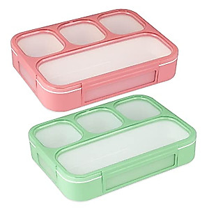 NatraProw 2 Pack Bento Lunch Box for Adults, 4 Compartment Cute Bento Snack Box Leak Proof, 1000ML Bento Box With Utensil, Lunch Container BPA-Free, Microwave Bento Box