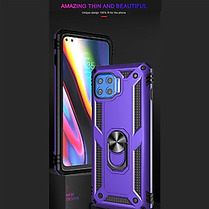Androgate Compatible with Moto One 5G Case, Motorola One 5G UW Case, with Tempered Glass Screen Protectors, Military-Grade Metal Ring Kickstand 19ft Drop Tested Shockproof Cover Case, Purple