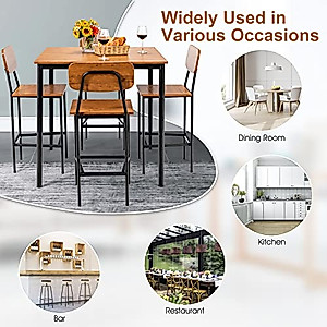 GOFLAME 5-Piece Dining Table Set for Small Space, Kitchen Table and Chairs Set for 4 with Steel Frame, Square Breakfast Table Set, Industrial Counter Height Table Set for Home, Restaurant & Cafe