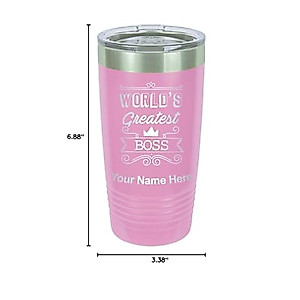 LaserGram 20oz Vacuum Insulated Tumbler Mug, World's Greatest Boss, Personalized Engraving Included (Light Purple)