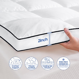 USKRIGE Queen Mattress Topper, Extra Thick Cooling Mattress Pillowtop for Back Pain, Plush Mattress Pad Protector with 8-21 Inch Elastic Deep Pocket 6d Down Alternative Filling