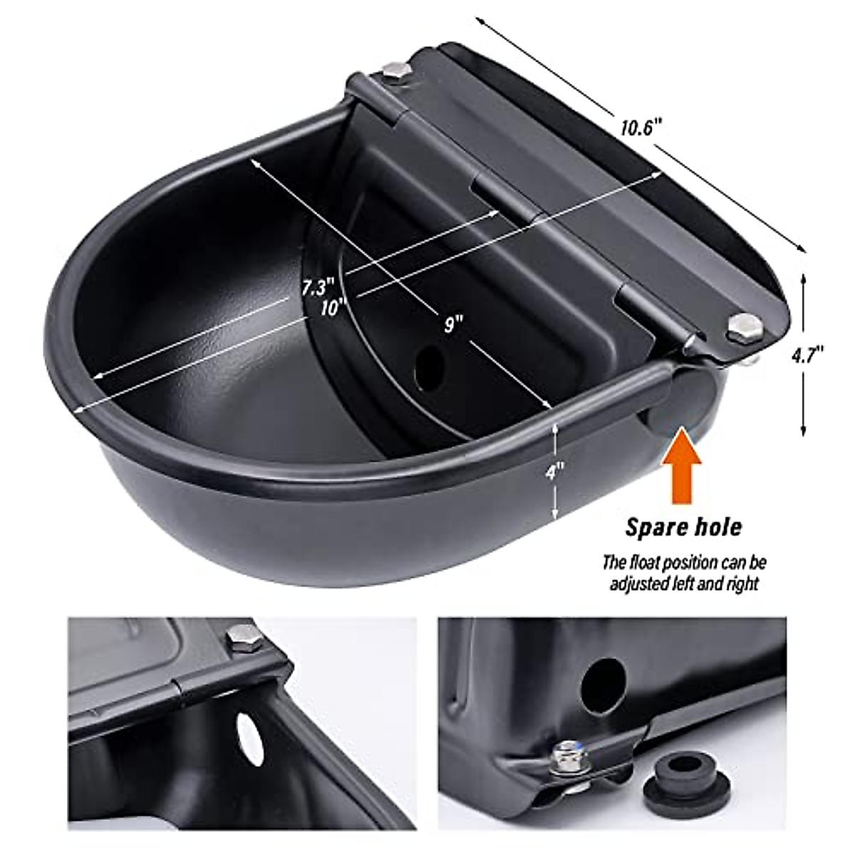 KHEARPSL Automatic Dog Water Bowl with Float Valve, Stainless Steel Water Trough, Automatic Waterer for Livestock Dog Horse Cattle Chicken Pig Goat (Black)
