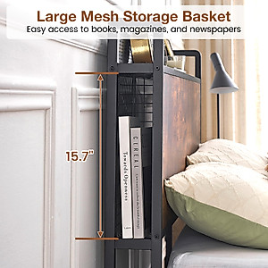 IDEALHOUSE Full Size Bed Frame with Storage Drawers and Charging Station, LED Light Full Bed Frame with Storage Headboard, Metal Platform Bed with Strong Wood Slats Support, No Box Spring Needed