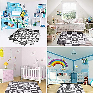 FUN LITTLE TOYS 36PCS Foam Play Mats for Baby, Soft Foldable Interlocking Foam Floor Tiles Puzzle Mat with Fence for Kids Toddlers Childrens Playpen Playroom Crawling 56 x 56 Grey