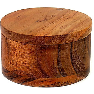 Kaizen Casa Acacia Wood Salt or Spice Box with Swivel Cover perfect for keeping table salt, gourmet salts, herbs or favorite seasonings, close at hand on your countertop.