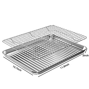 N&S AMOCWJ Stainless Steel Baking Pan with Rack , Cookie Sheet with Cooling Rack,Baking Tray For Oven,Nonstick Baking Sheet Warp Resistant & Heavy Duty & Rust Free (XL), Silver (BK252)