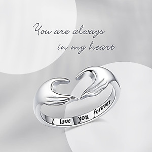 ACJNA Heart Ring, 925 Sterling Silver Ring Inspirational Friendship Adjustable Open Wrap Ring Gifts for Women Friends