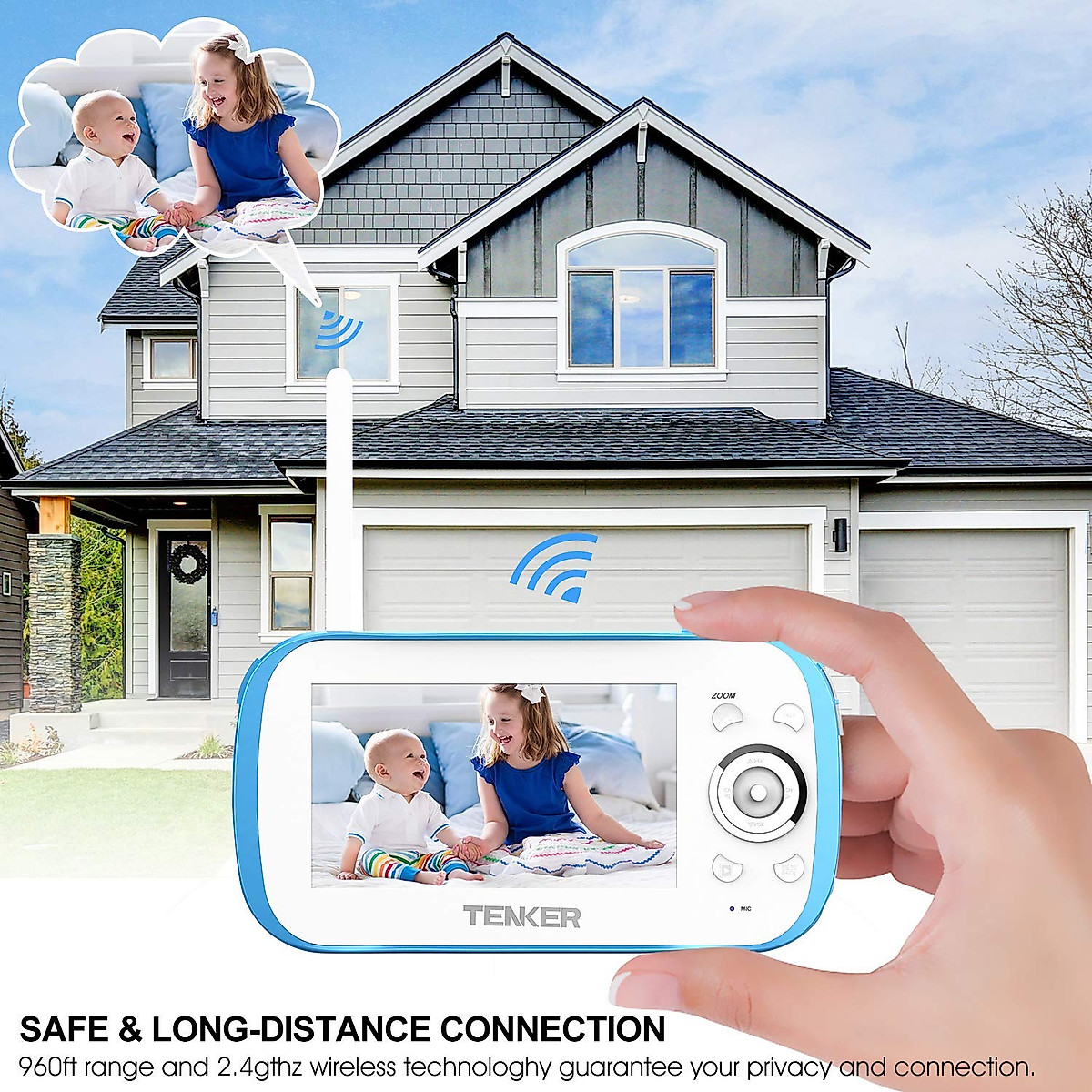 TENKER Video Baby Monitor with Camera and Audio, 4.3 LCD Baby Monitor with Night Vision, Non-WiFi, VOX, Lullaby, Two Way Talk, Temperature Detection, 270°Pan-Tilt-Zoom and Video Record