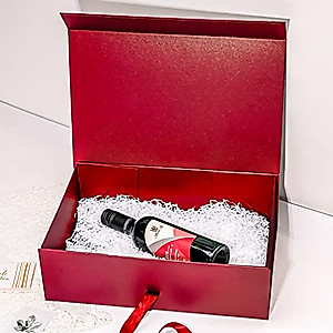 WRAPAHOLIC 2Pcs Red Gift Box with Satin Ribbon, 14x9x4.5 Inches Collapsible Gift Box with Magnetic Closure for Wedding, Party, Gift Wrap, Bridesmaid Proposal, Storage