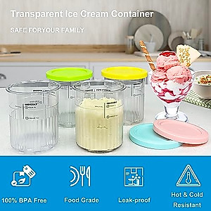 CUTIECLUB 4 Ice Cream Pint Containers 24oz and Lids for Ninja Creami NC500 NC501 Series Deluxe ice Cream Makers, and 12 Pack 5 oz Square Clear Plastic Dessert Cups with Spoons Set