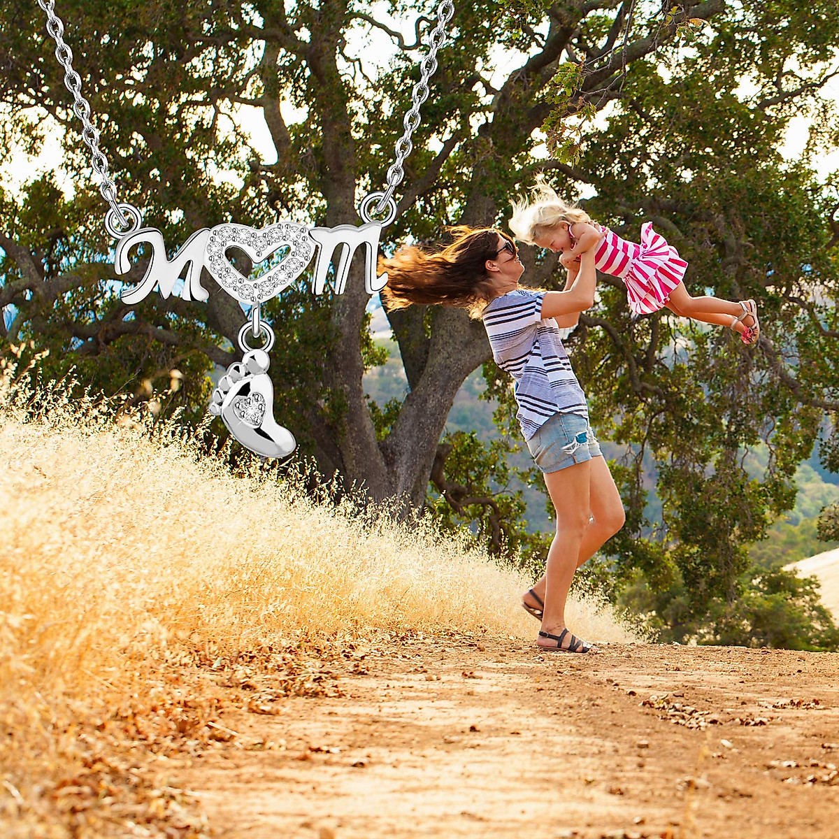 FEELMEM Pregnant Mom to Be Gift New Mom Gift 1 2 3 Baby Feet Footprint Charm Mom Heart Symbol Necklace Gift for New Mother Mommy To Be (Footprint-silve-1)