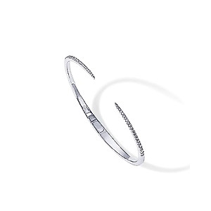 PAVOI 14K Gold Plated Cubic Zirconia Claw Bangle Bracelet | Elegant CZ Cuff Bracelets for Women (7, White Gold)