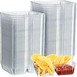 500 Pcs Nacho Trays Disposable 2 Compartment Food Tray Concession Stand Supplies Clear Plastic Cheese Dip and Chip Holder for Candy Kids School Carnival Party (6 x 5 x 1.5 Inch)