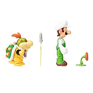 Super Mario Nintendo 4 Inch Action Figure 2-Pack: Fire Luigi & Bowser Jr. with Accessories