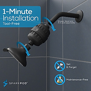 SparkPod High Output Shower Filter Capsule - Suitable for People with Sensitive and Dry Skin and Scalp, Filters Chlorine and Impurities | 1-min install (Midnight Black Matte)