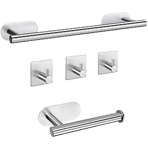 VINTEAM 5PCS Towel Rails 16 inch/40cm Stainless Steel Towel Rack Set with Paper Holder and 3 Towel Hook for Bathroom Kitchen