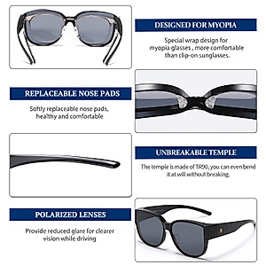 DUCO Fit Over Sunglasses for Men Women Wear Over Glasses Retro Wrap Around Polarized Sun Glasses UV400 Protection (A-Black Frame Grey Lens)