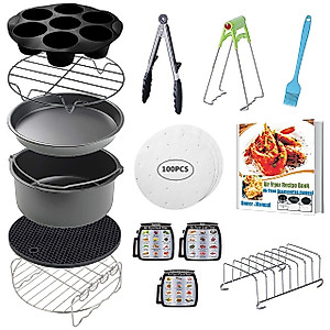 CAXXA 15 PCS 8 Inch XL Air Fryer Accessories, Deep Fryer Accessories with Recipe Cookbook Compatible with Growise Phillips Cozyna Fits All 4.2QT - 5.8QT Air Fryer