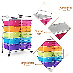HAPPYGRILL 15 Drawer Storage Drawer Cart Organizer Cart Tools Office School Utility Cart Paper Organizer Rolling Storage Cart with Wheels