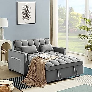 Holaki Convertible Velvet Sleeper Sofa Bed, 55.2" Velvet Loveseat Sofa Modern Pull Out Sofa Bed Lounge Chaise Armchair with Adjustable Backrest,2 Lumbar Pillows,Small Couch for Home Office,Grey