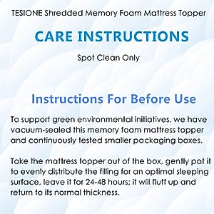 TESIONE Extra Thick Mattress Topper Queen Size, Pillow Top with Breathable Soft Shredded Memory Foam Filling Mattress Pad, Non-Slip Design, 4 Elastic Straps for Enhanced Comfort and Stability