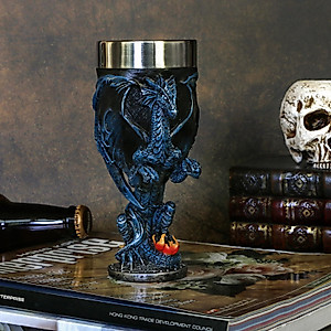 alikiki Medieval Fantasy Blue Dragon Goblet - Dungeons and Dragons Gifts Party Decoration D&D Game Chalice Cup of Thrones Merchandise 7oz Stainless Steel Gothic Drinking Cups