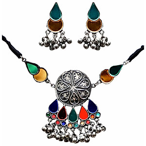Indian Afghani Silver Oxidized Ethnic Boho Gypsy Tribal Statement Choker Necklace Jewelry