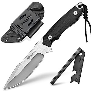 NedFoss Survival Knife with Fire Starter and Kydex Sheath, 9.25" Full Tang Fixed Blade Camping Knife with Sheath Horizontal & Vertical, Bushcraft Knife with G10 Handle for Outdoor, Hunting, Fishing