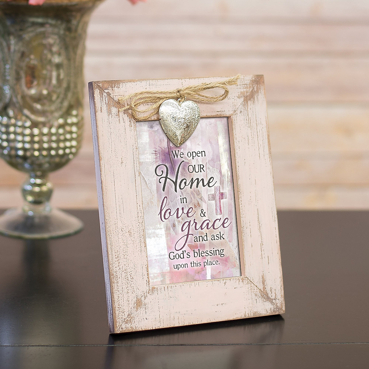 Cottage Garden Open Home Love and Grace Blush Pink Distressed Locket Easel Back Picture Frame