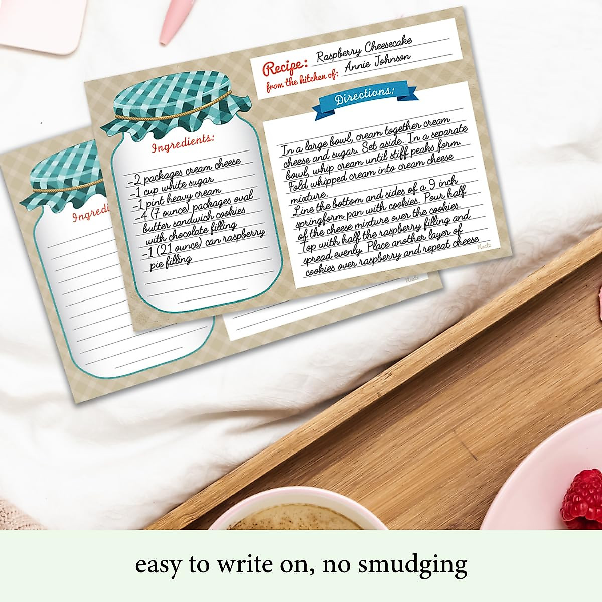 Neatz Mason Jar Recipe Cards - 50 Double Sided Cards, 4x6 inches. Thick Card Stock