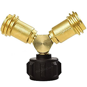 SHINESTAR Propane Tank Splitter with Valves, Propane Y Splitter Adapter for Gas Grills, Camping Stoves, Gas Burners, Heater and More, Solid Brass