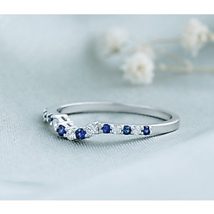 Dazzlingrock Collection Alternating Round Blue Sapphire & White Diamond Contour Wedding Stackable Ring for Her in 14K White Gold Size 5.5