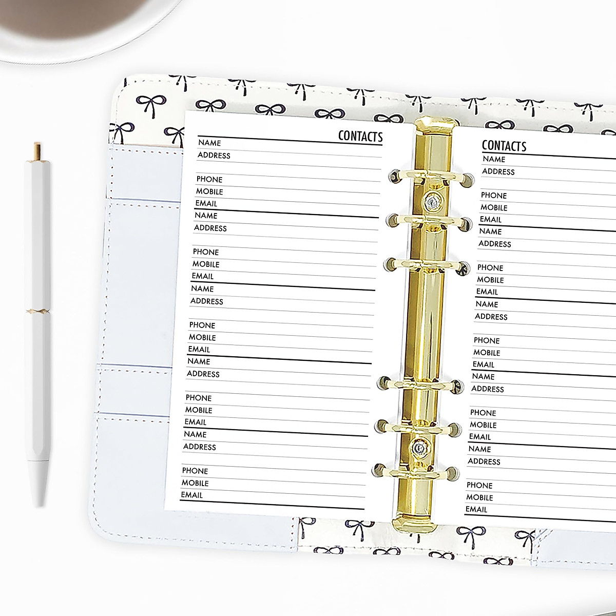 Personal size Contacts Address Book Planner Insert Refill, 3.74 x 6.73 inches, Pre-Punched for 6-Rings to Fit Filofax, LV MM, Kikki K and Other Binders, Choose Quantity