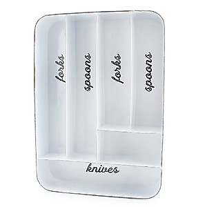 AuldHome Farmhouse Enamelware Silverware Organizer (White), Divided Cutlery Utensil Drawer Organizer