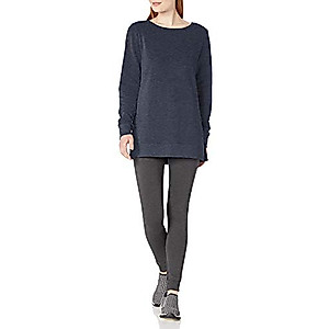 Amazon Essentials Women's Open-Neck Fleece Tunic Sweatshirt, Navy Heather, Large