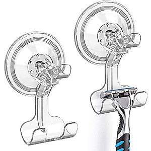 LUXEAR Suction Hooks, 2 Pack Razor Hooks Removable & Reusable Suction Shower Hook Waterproof Powerful Vacuum Suction Hanger for Towel Bathrobe Loofah Bathroom Kitchen Storage Hooks Weather Hanger Hook
