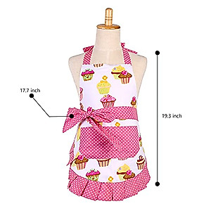 Cotton Aprons for 2-5 years Kid Girls, Cupcake Pattern Apron for Children, Great for Daughters Litter Girls (Pink)