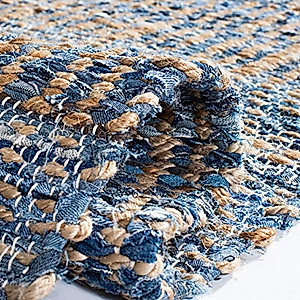 SAFAVIEH Cape Cod Collection Accent Rug - 4' x 6', Natural & Blue, Handmade Flat Weave Coastal Braided Jute, Ideal for High Traffic Areas in Entryway, Living Room, Bedroom (CAP353A)