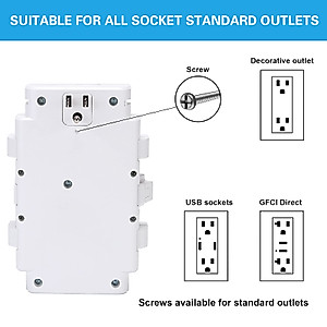 Outlet Extender, 6 90° Rotating Plugs, 15A, 125V, 1875W, 540J, Power Strip, Surge Protector Power Strip for Travel Hotel Office Home Wall Surge Protector, White