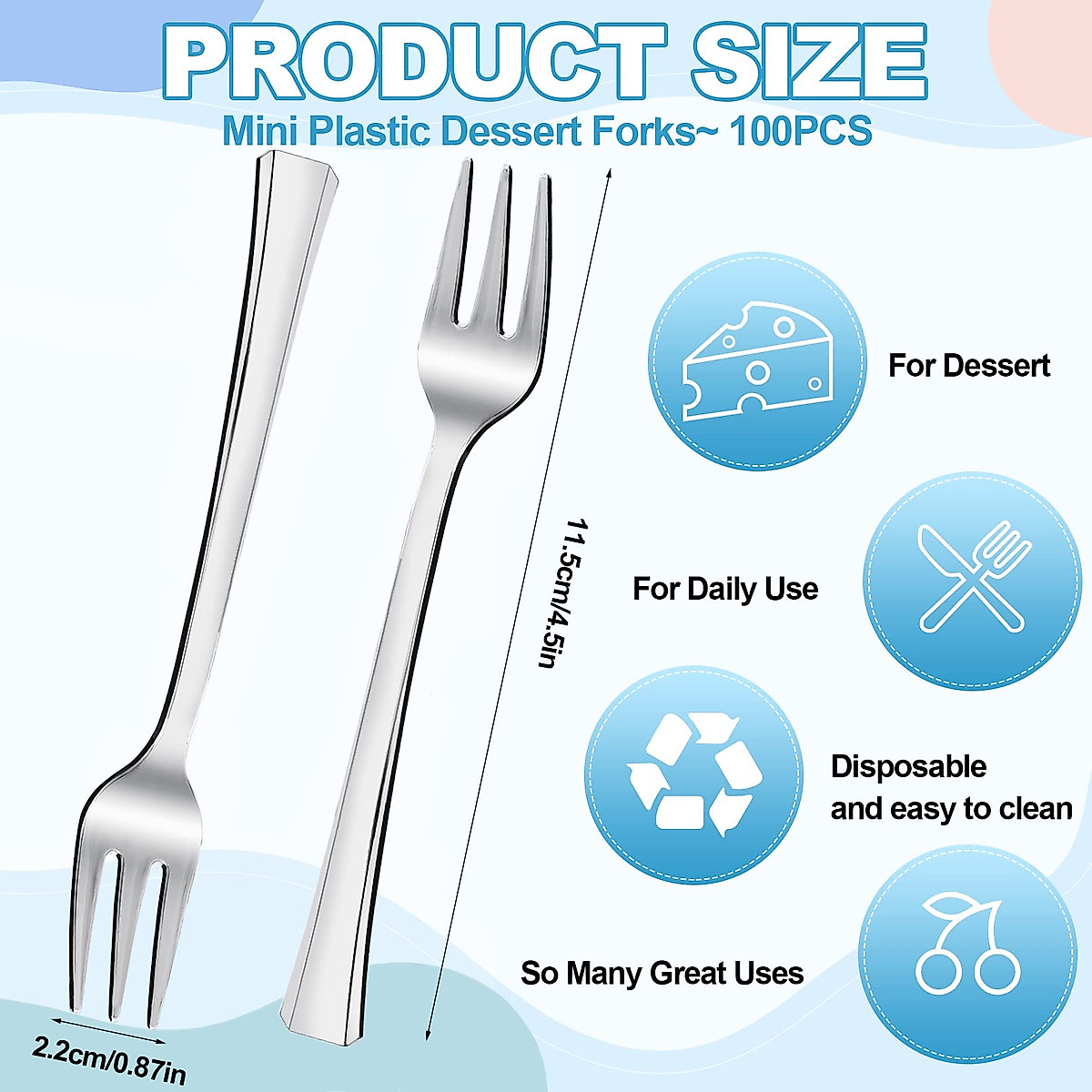 100PCS Mini Plastic Forks,Silver Plastic Mini Forks,Disposable Mini Dessert Forks 4.5 Inches,Mini Tasting Forks Appetizer Forks Perfect for Coffee Espresso Cake Desserts Appetizers